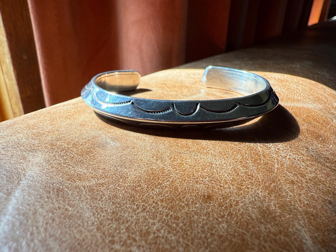 Vintage Navajo Sandcast Sterling Silver Cuff – Verna Tahe, Cloud Design ...
