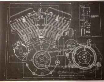 Harley Davidson Panhead Blueprint Art KeyWords: Poster | Etsy