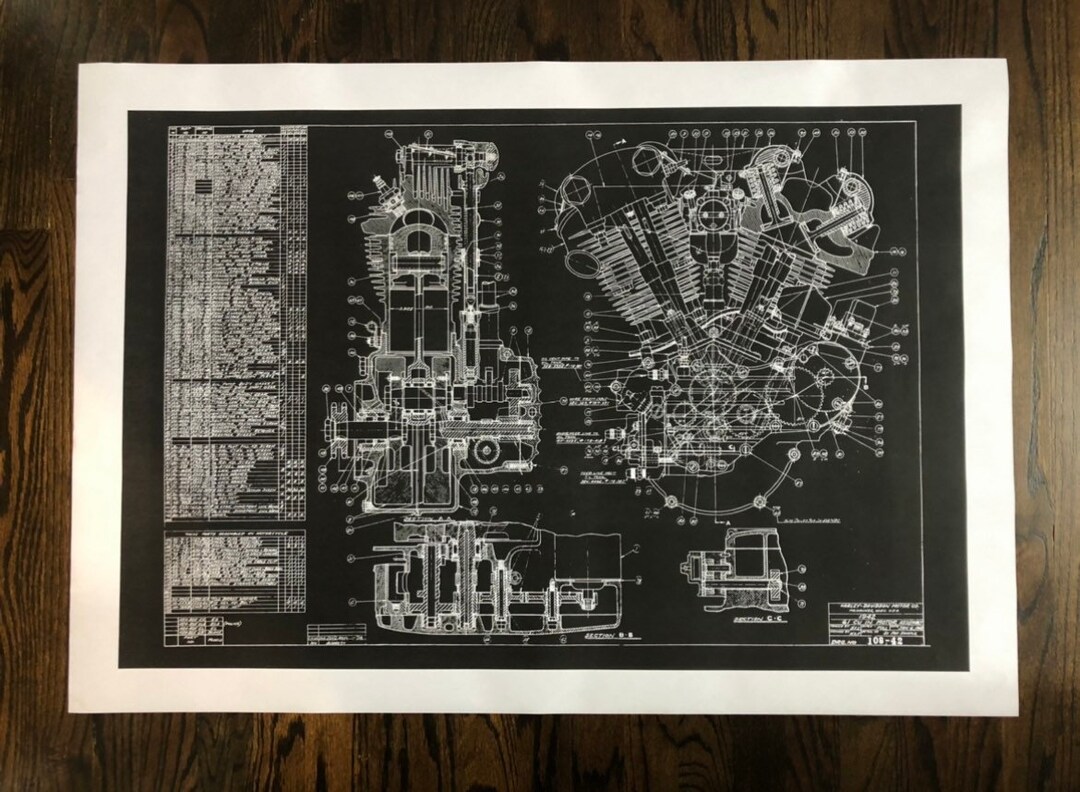 Harley Davidson Knucklehead Blueprint Art Gift Keywords: - Etsy Ireland