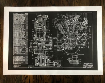 Harley Davidson Panhead Blueprint Art Keywords: Poster Photo | Etsy
