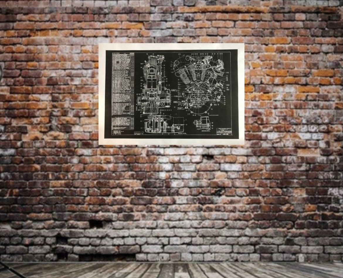 Harley Davidson Knucklehead Blueprint Art Gift Keywords: - Etsy Ireland
