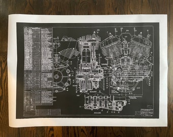 Harley Davidson Panhead Blueprint Art Keywords: Poster Photo | Etsy