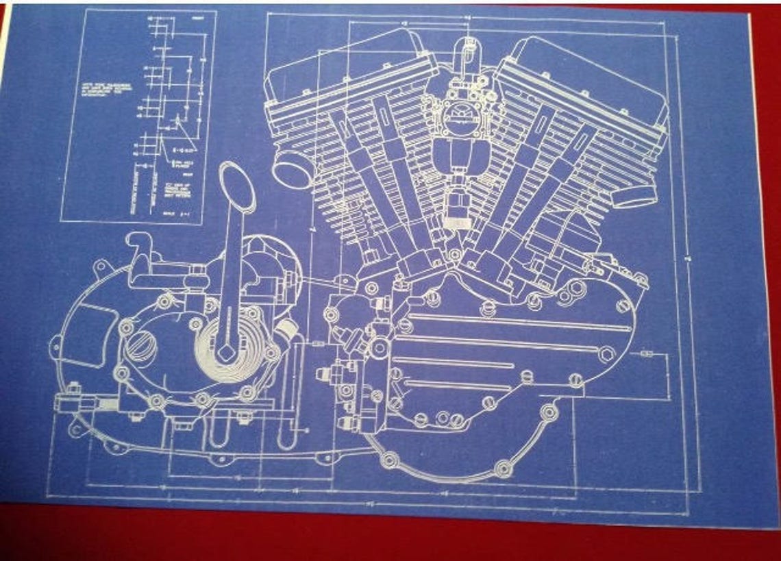 Harley Davidson Panhead Blueprint Art Keywords: Poster Photo - Etsy