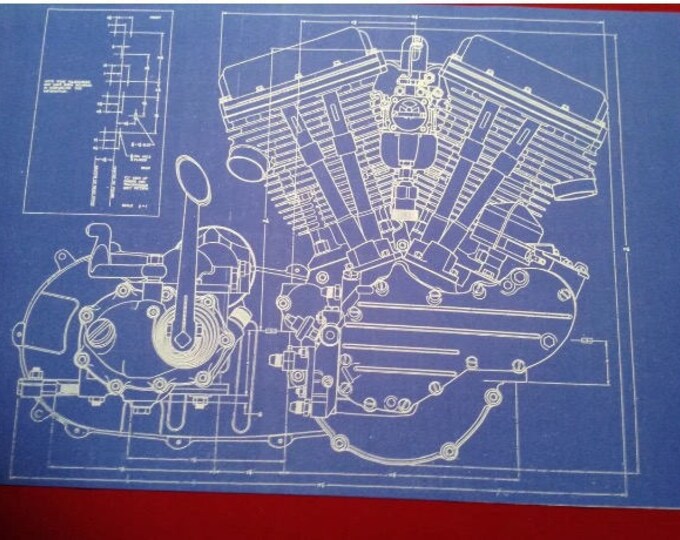 Harley Davidson Panhead Blueprint Art Keywords: Poster, Photo, Print ...