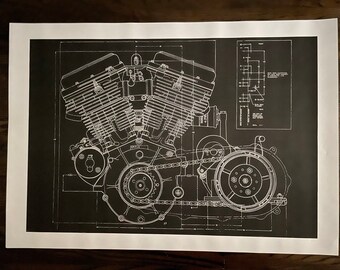 Harley Davidson Panhead Blueprint Art Keywords: Poster, Photo, Print ...