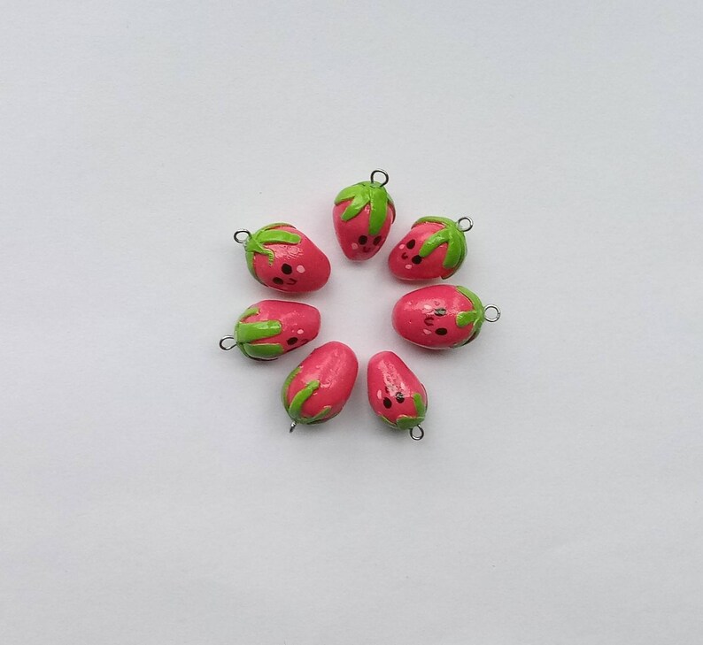 Kawaii Strawberry Charms / Polymer Clay Strawberry Charms / | Etsy