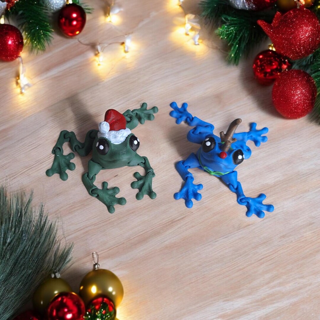 Hand Painted 3D Blue Green Festive Frogs / 3d Printed Holiday Christmas ...