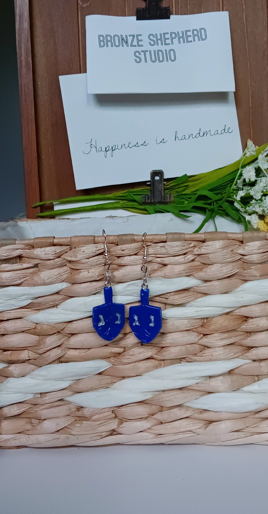 Kawaii Blue Silver Dreidel Earrings / Clay Dreidel Dangle Earrings ...