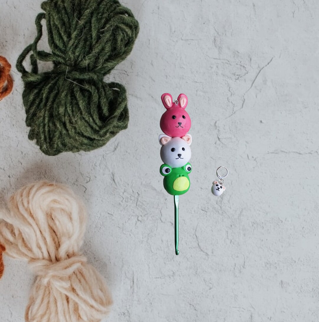 Polymer Clay Kawaii Dango Crochet Hook / Frog Cat Bunny Dango Crochet ...