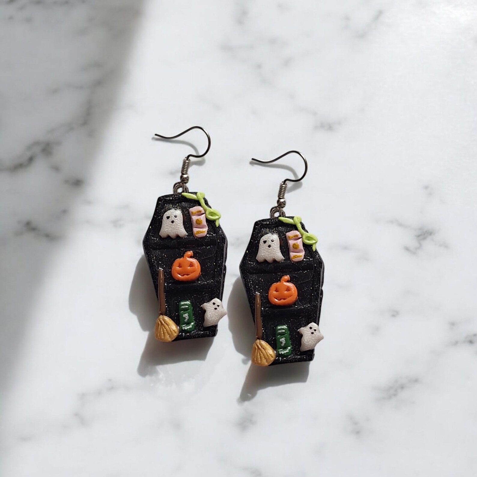 Kawaii Clay Coffin Halloween Fall Bookshelf Earrings / Polymer Clay ...