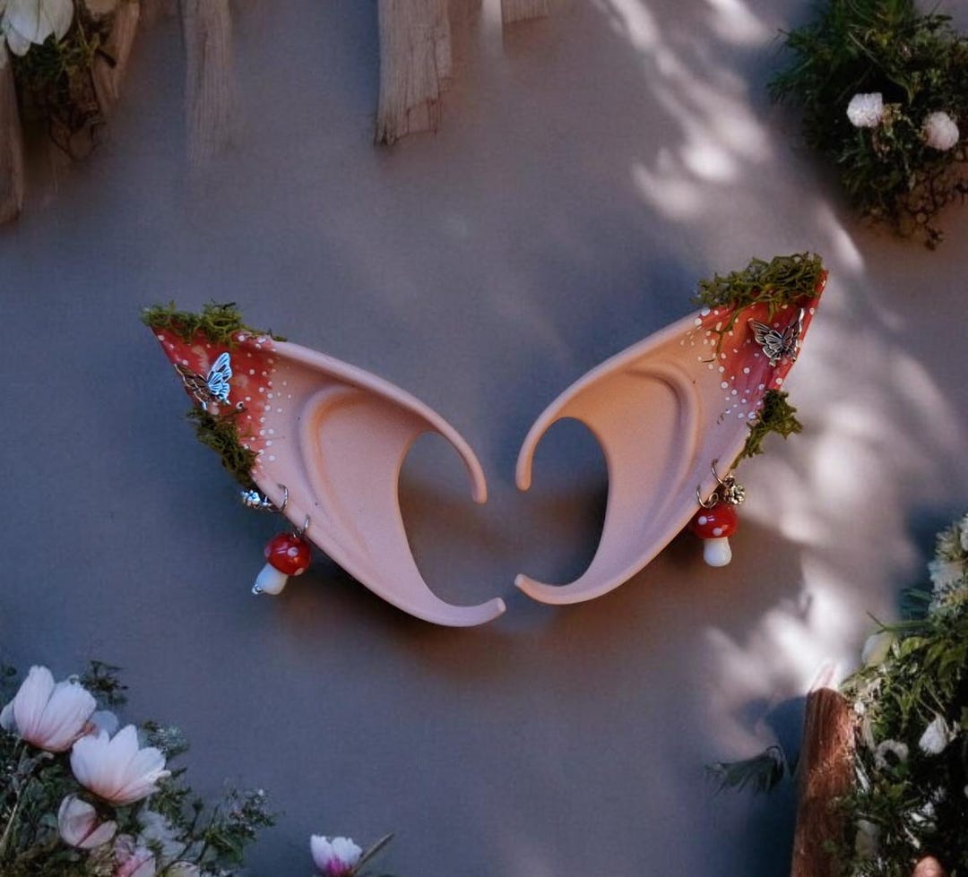 Red Orange Toadstool Rubber Fairy Pixie Elf Ears / Halloween Costume ...