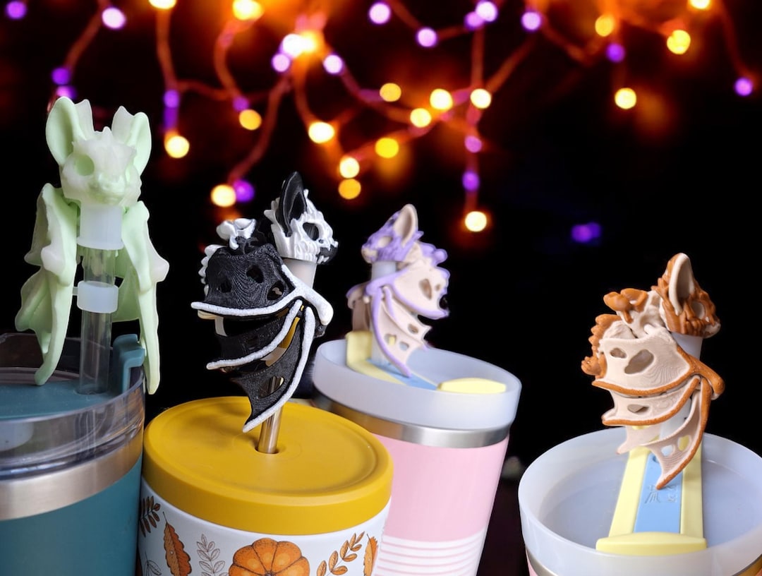 3D Articulated Hollow Black Bat Straw Cap / 3d Printed Bone Bat Spooky ...