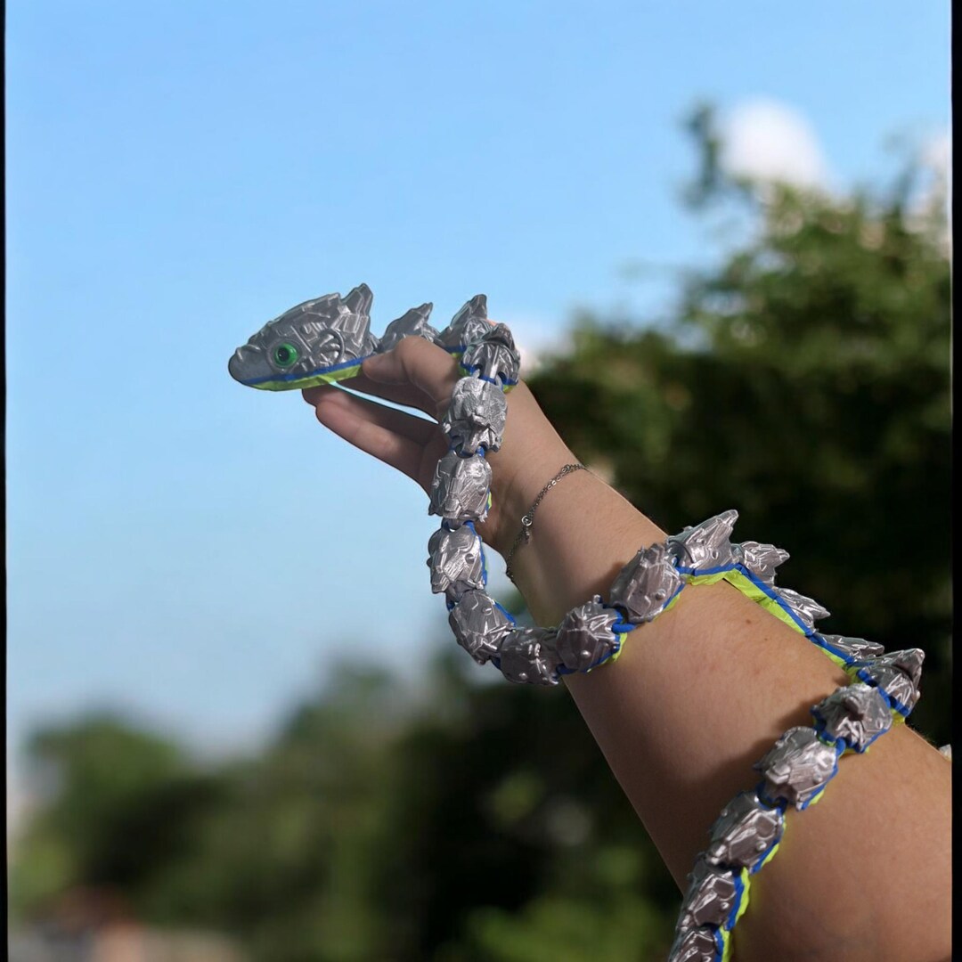 3D Articulated Blue Green Silver Borg Snake / 3d Printed Cyborg Snake ...