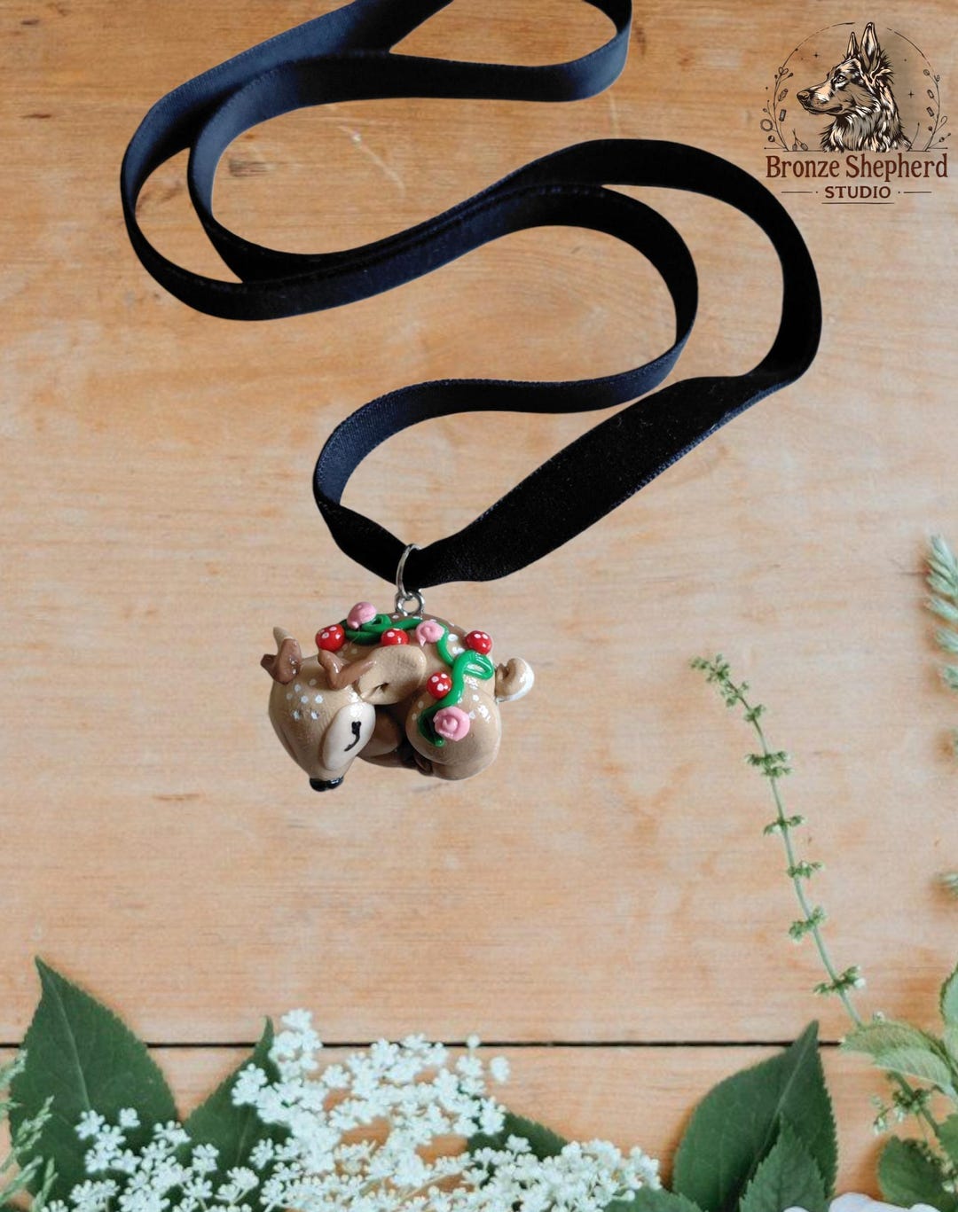 Polymer Clay Floral Deer Pendant / Handmade Hand Molded Sleeping Baby ...