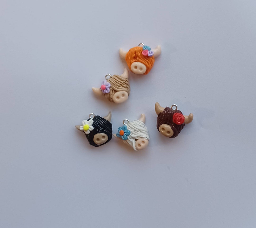 Kawaii Highland Cow Charms / Polymer Clay Floral Cow Charms / Kawaii ...