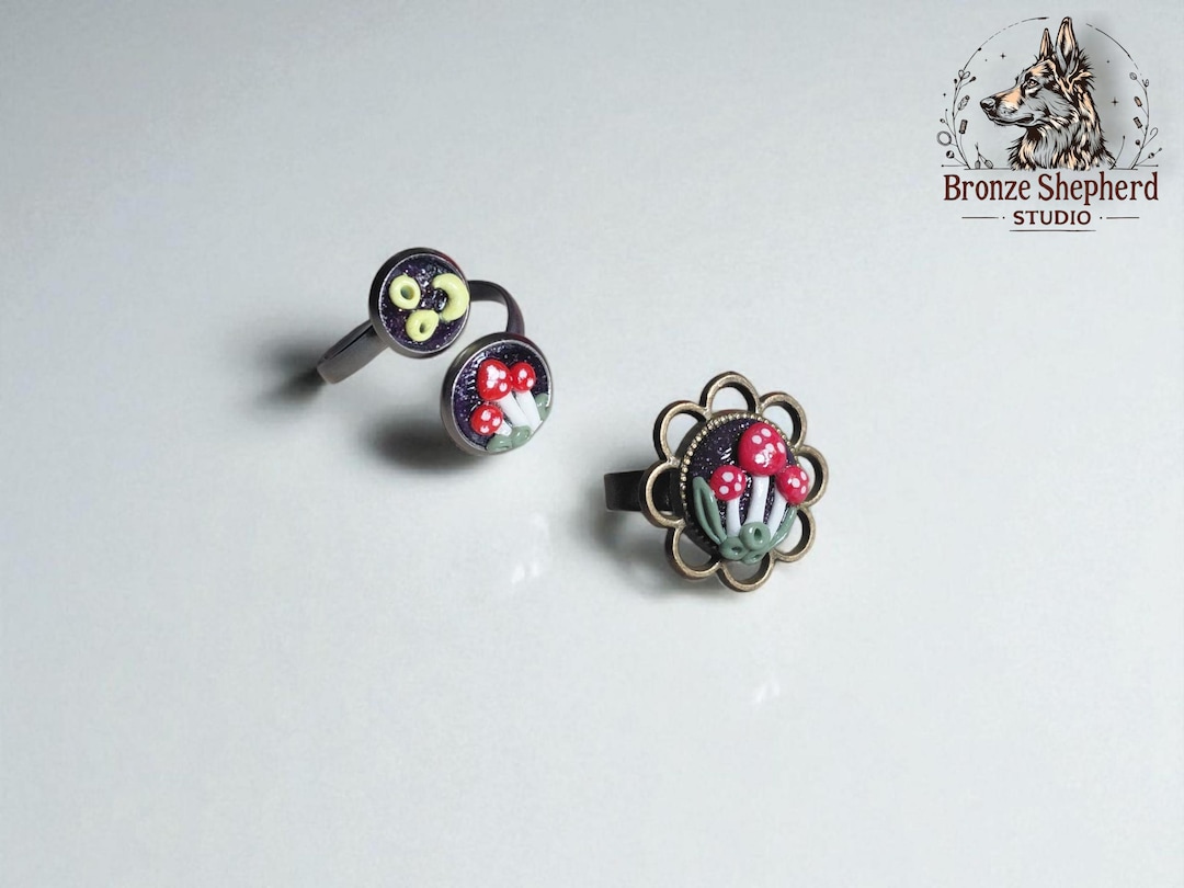Polymer Clay Mushroom Toadstool Adjustable Costume Ring / Handmade Hand ...