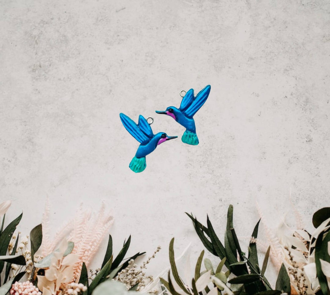 Kawaii Hummingbird Charms / Polymer Clay Teal Pink Hummingbird Charms ...