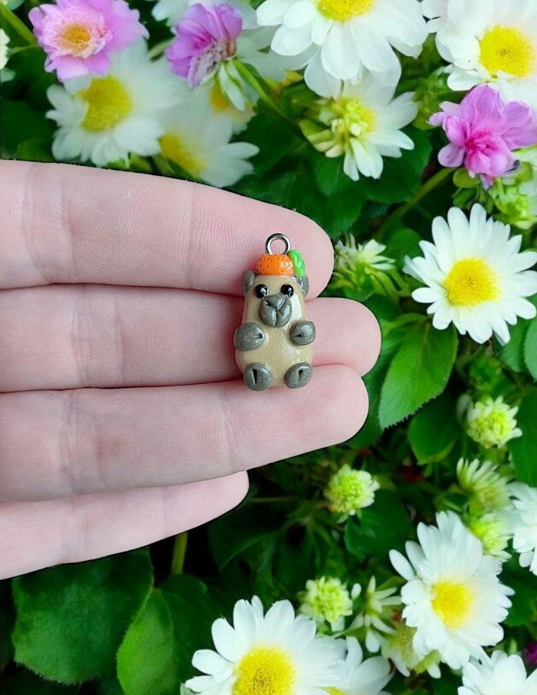 Polymer Clay Capybara With Orange Charms / Polymer Clay Rodent Charms ...