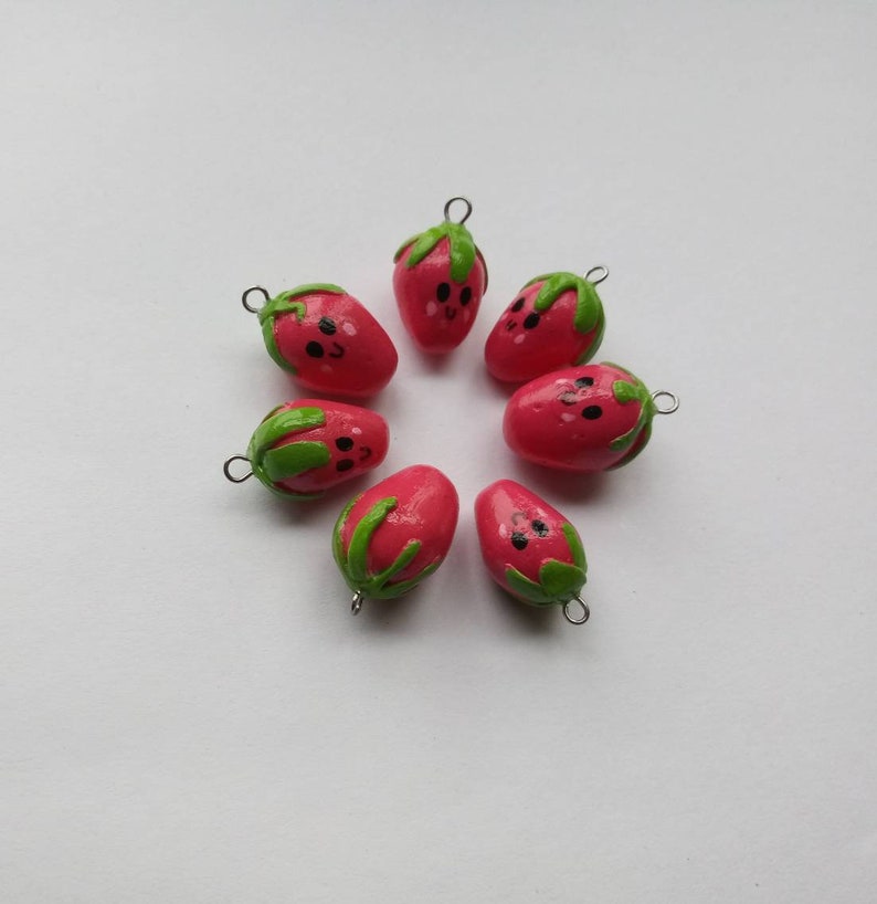 Kawaii Strawberry Charms / Polymer Clay Strawberry Charms / | Etsy