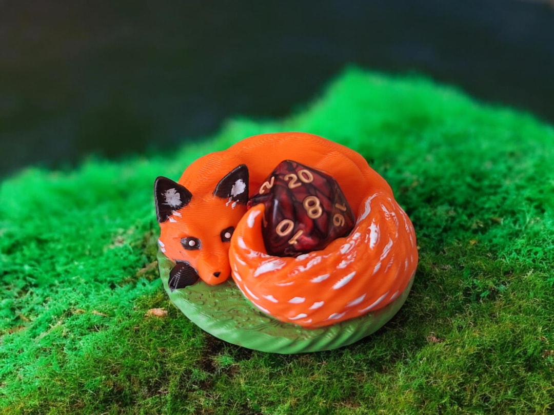 Hand Painted 3D Small Fox Dice Guardian / Playful Orange Fox Dice Buddy ...