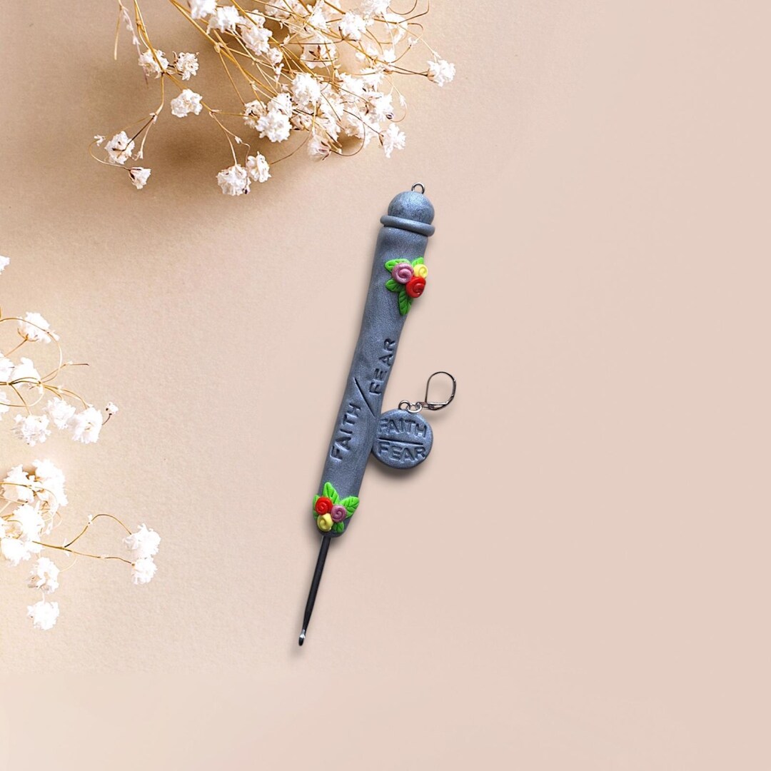Polymer Clay Faith Over Fear Crochet Hook / Inspirational Crochet Hook ...