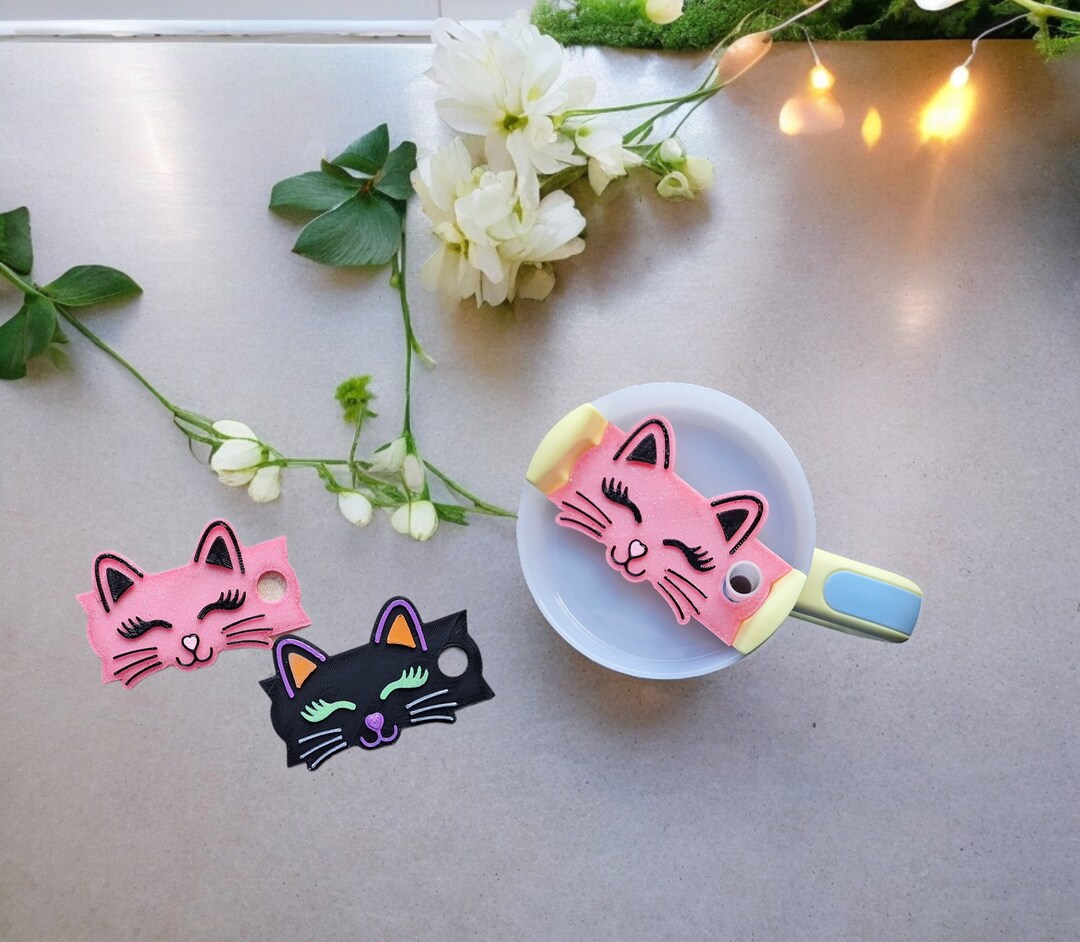 3D Printed Kitty Cat Straw Tumbler Topper Accessories / Cat Face ...