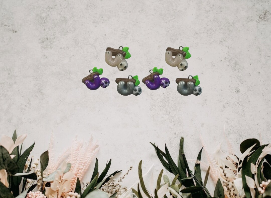 Kawaii Sloth Charms / Polymer Clay Sloth With Branch Charms / Kawaii ...