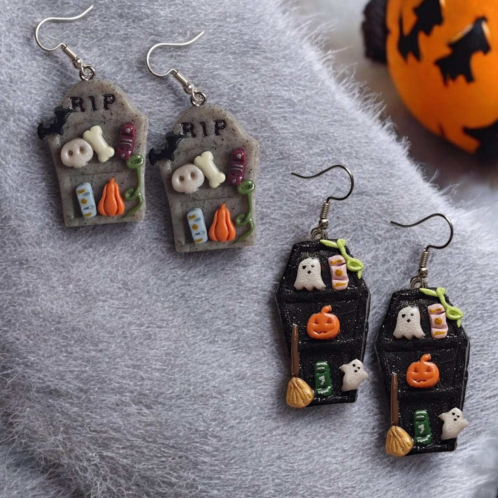 Kawaii Clay Coffin Halloween Fall Bookshelf Earrings / Polymer Clay ...