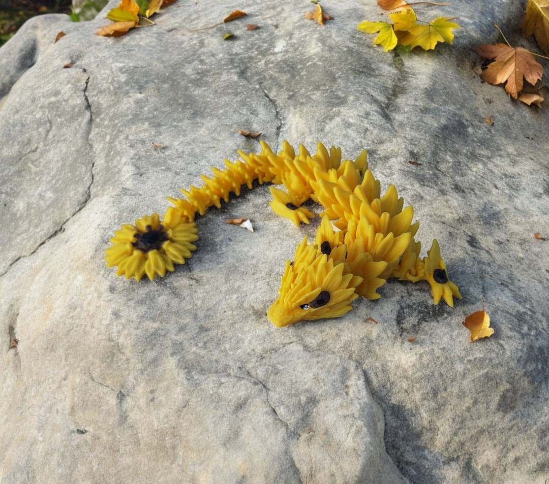 Hand Painted 3D Yellow Black Brown Sunflower Dragon / 3d Printed Dragon ...