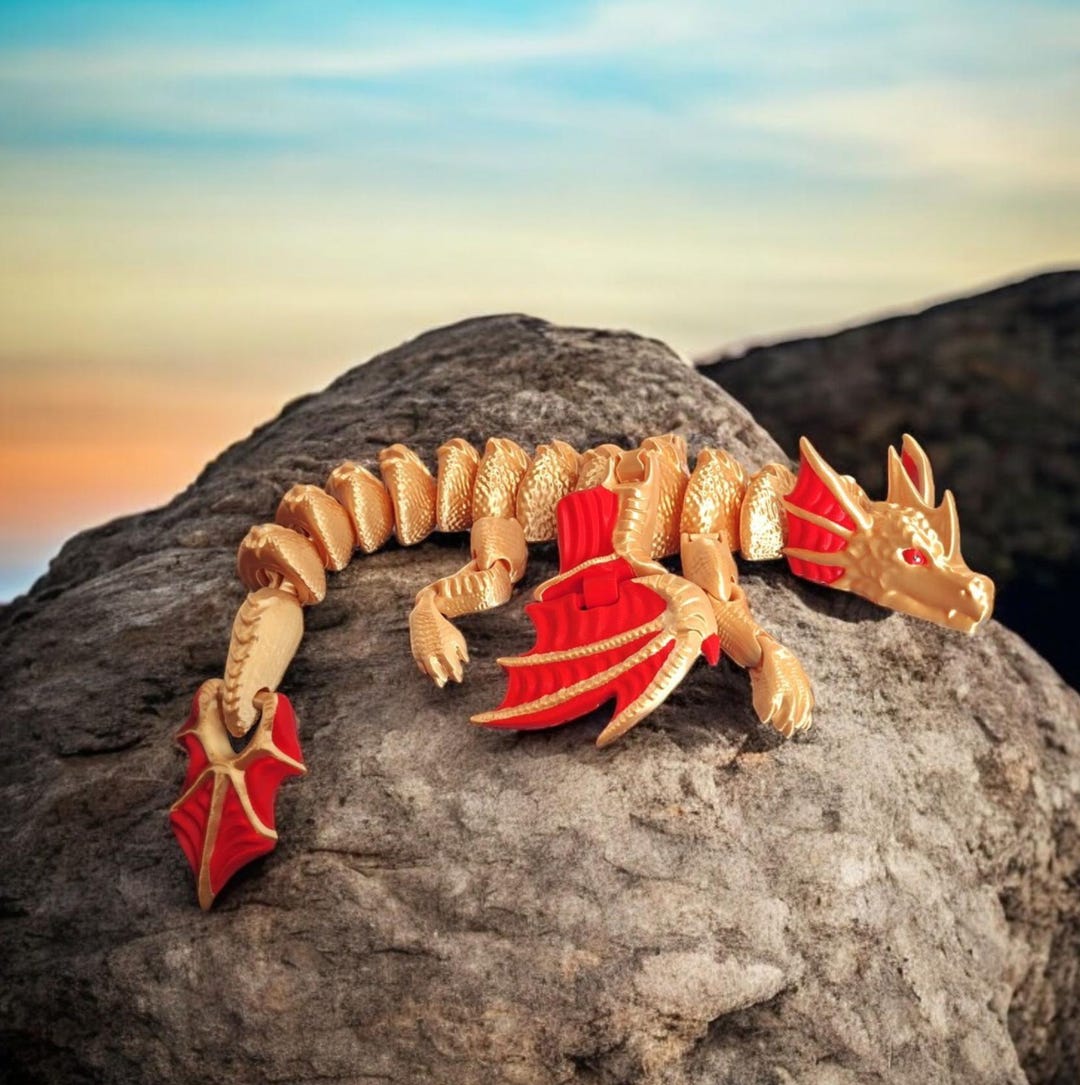 Large 3D Printed Articulated Fin Dragon / 3d Printed Red Gold Modular ...