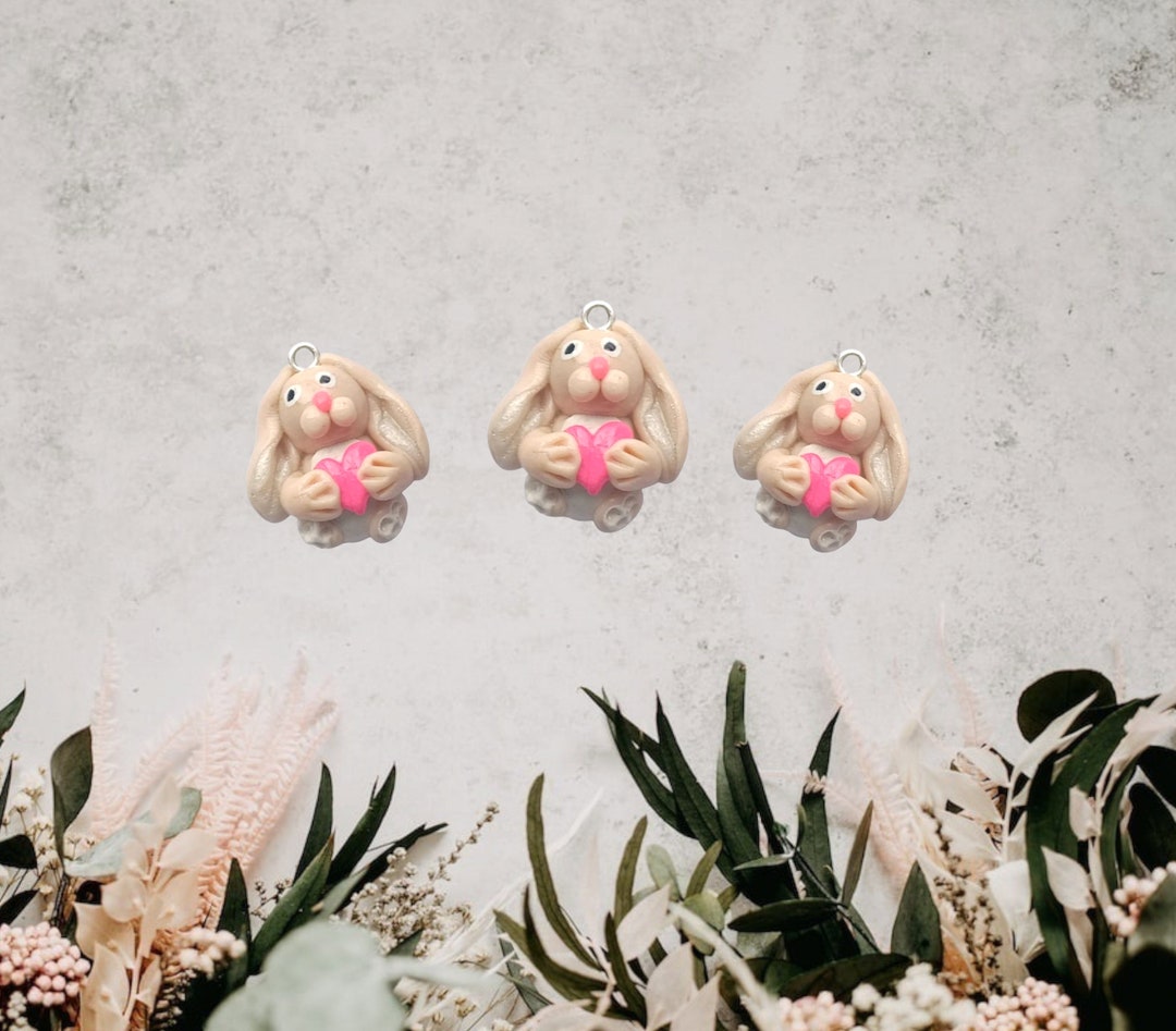Kawaii Heart Bunny Rabbit Charms / Polymer Clay Charms / Kawaii ...