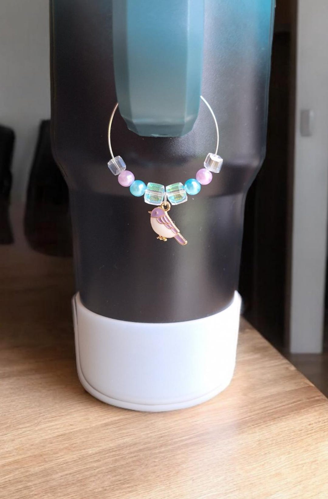 Kawaii Faux Pearl Teal Purple Bird Handle Charm Tumbler Accessories ...
