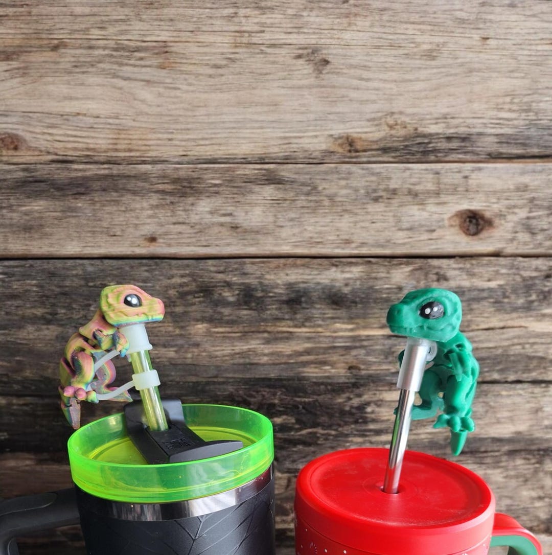 3D Articulated Cute Assorted Tiny T-rex Straw Cap / 3d Printed T Rex ...