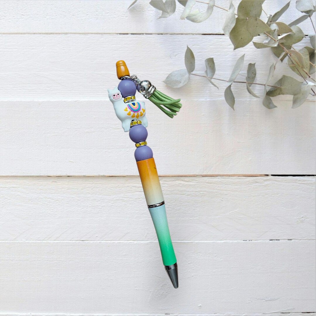 Cute Silicone Beaded Colorful Llama Pen With Tassel / White Llama ...