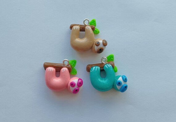 Kawaii Sloth Charms / Polymer Clay Sloth With Branch Charms / | Etsy