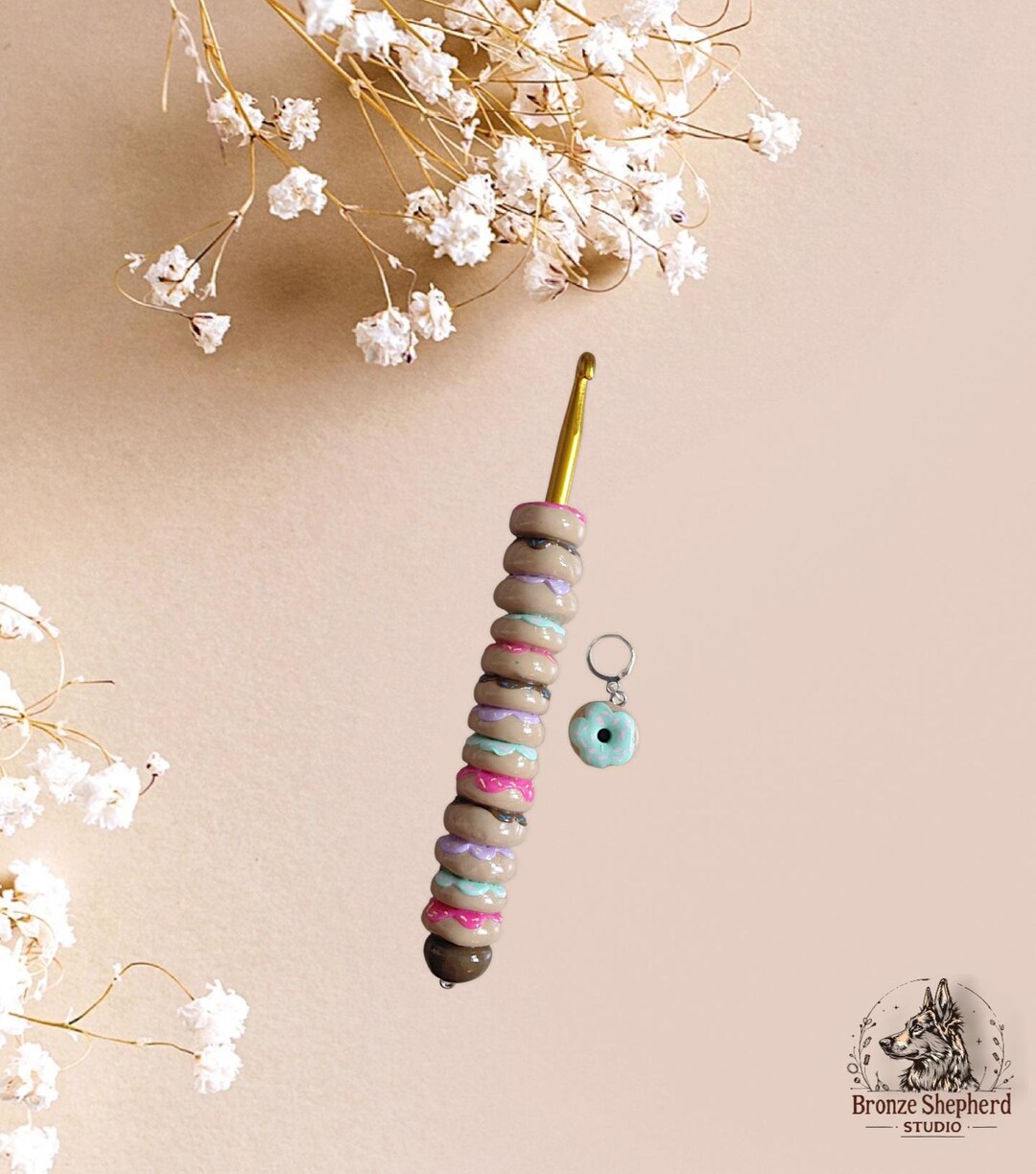 Handmade Polymer Clay Donut Crochet Hook / Clay Kawaii Dessert Food ...