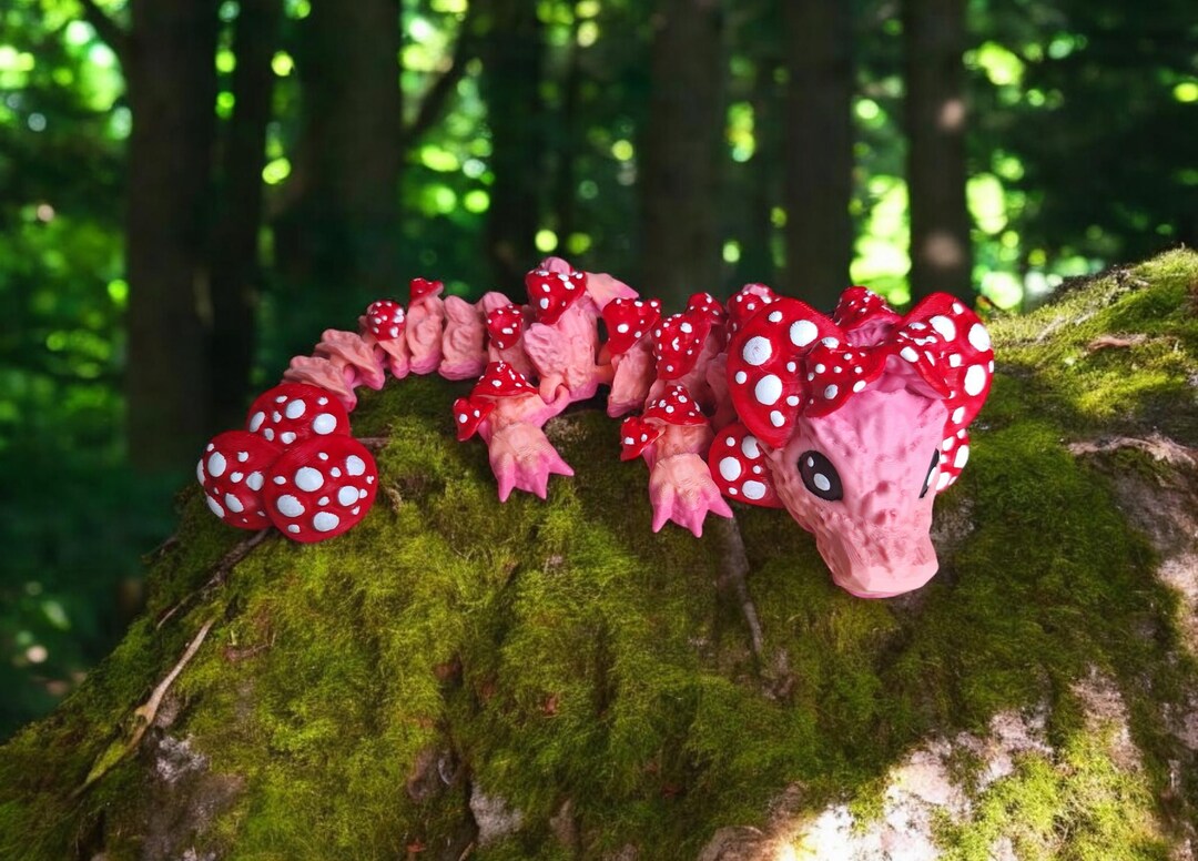 3D Articulated Red Pink Ombre Toadstool Mushroom Dragon / 3d Printed ...