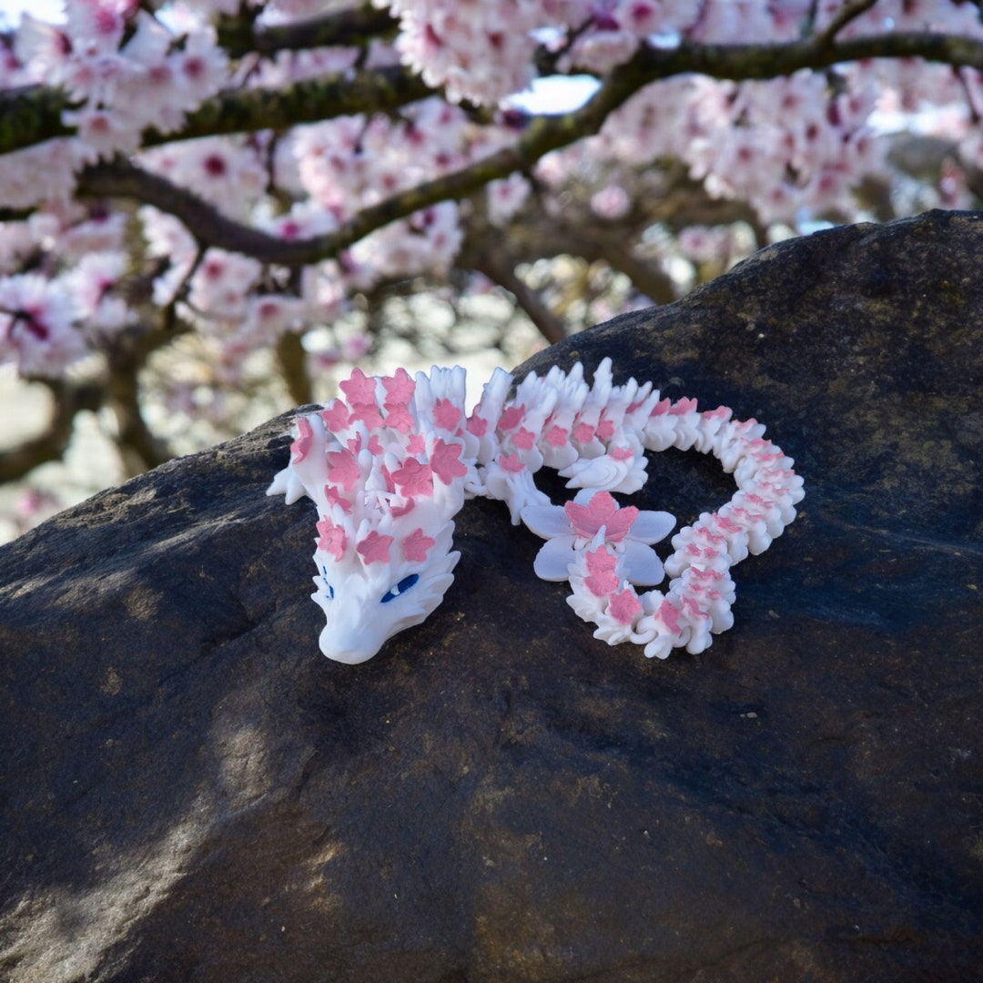 3D Articulated White Pink Cherry Blossom Dragon / 3d Printed Dragon ...