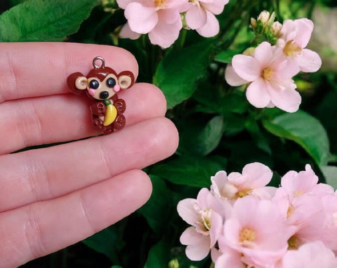 Cute Kawaii Monkey With Mango Polymer Clay Keychain Charm - Etsy