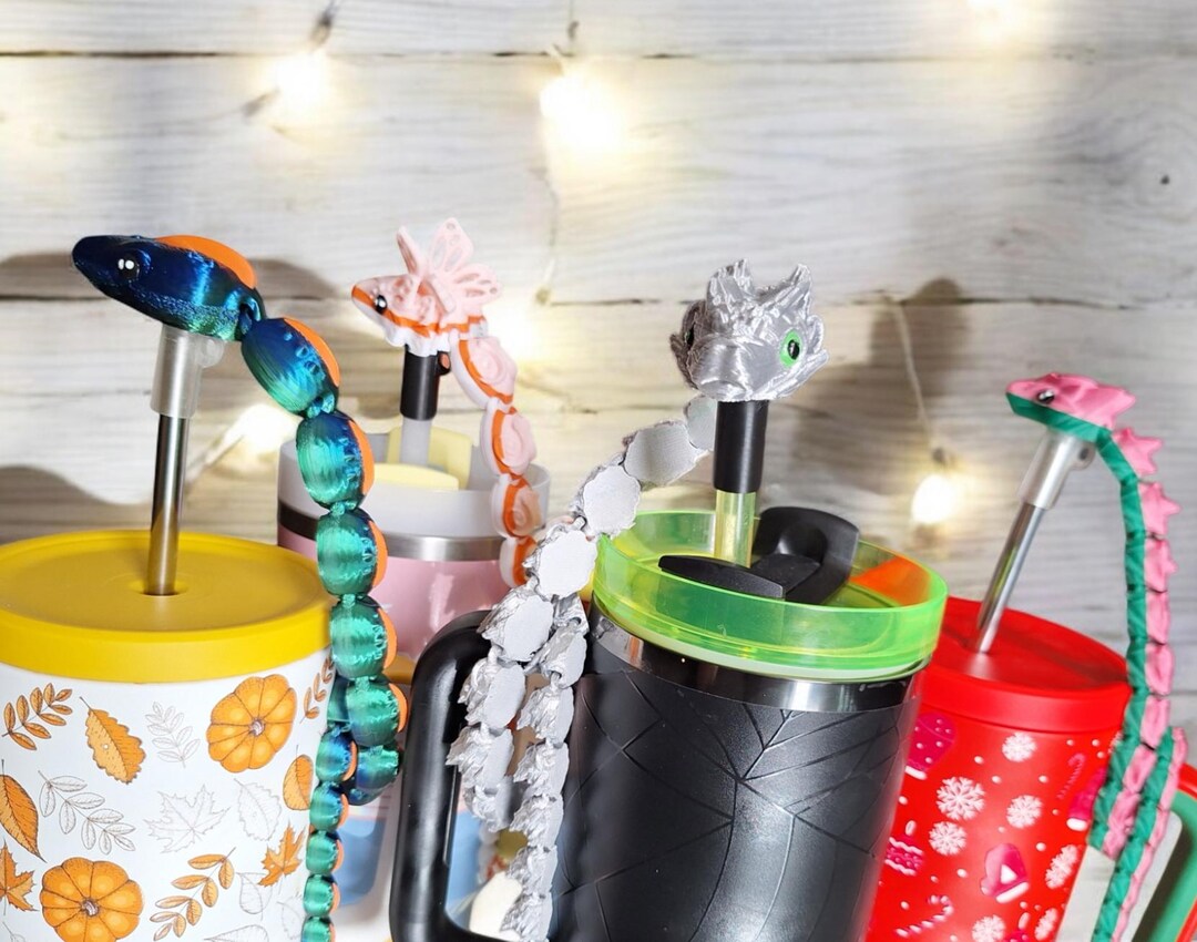 3D Articulated Cute Assorted Snake Straw Cap / 3d Printed Butterfly ...