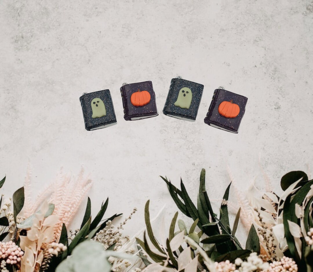 Kawaii Halloween Book Charms / Polymer Clay Fall Book Charms / Bookworm ...