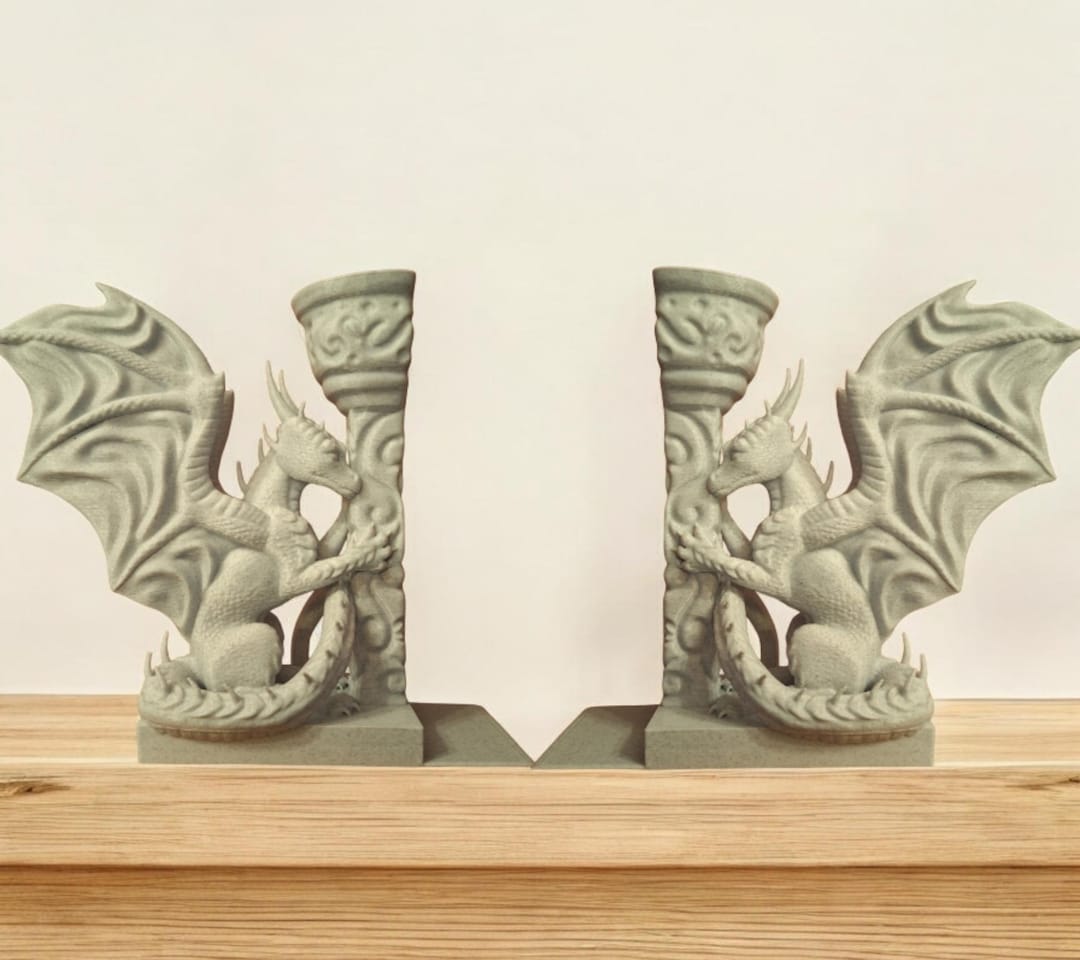 3D Printed Dragon Bookends / Dragon Pillar Book Ends / 3d Printed ...
