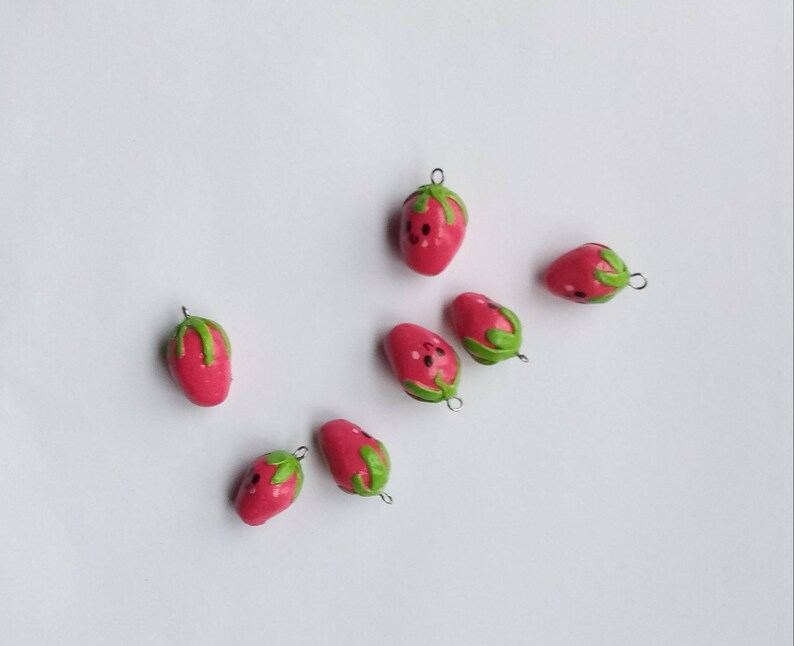 Kawaii Strawberry Charms / Polymer Clay Strawberry Charms / | Etsy