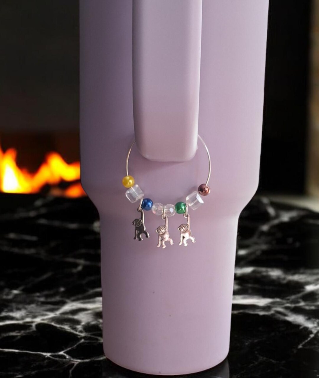 Kawaii Faux Pearl Monkey Banana Jungle Handle Charm Tumbler Accessories ...