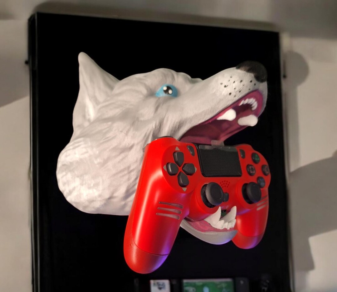 3D Printed Wolf Head Controller Holder / Wall Mount Game Controller ...