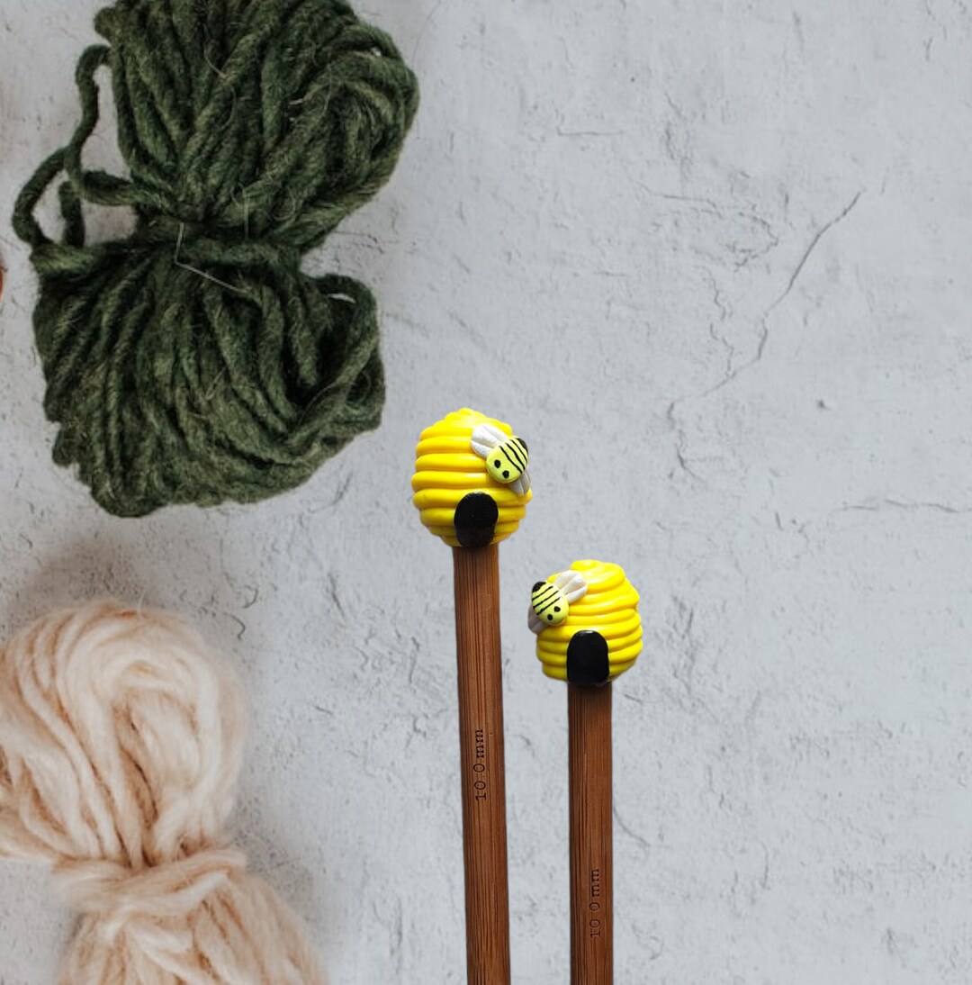Set of 2 Bumble Bee Hive Knitting Needles / Polymer Clay Knitting ...