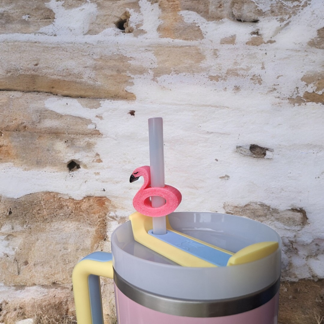 3D Printed Pink Flamingo Floatie Straw Buddy Charm Tumbler Accessories ...