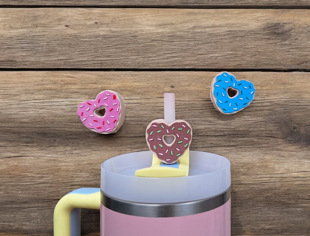 3D Printed Frosted Heart Donut Straw Buddy Charm Tumbler Accessories ...