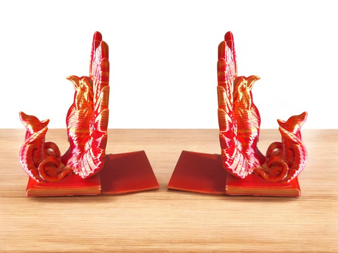 3D Printed Red Orange Phoenix Bookends / Phoenix Bird Book Ends / 3d ...