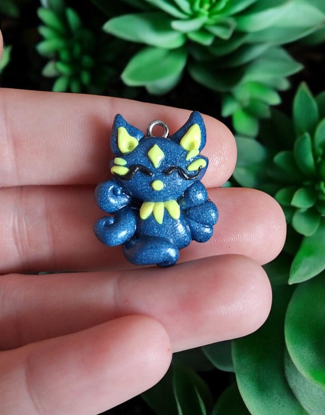 Clay Blue Yellow Star Celestial Kitsune Fox Charms / Polymer Clay ...
